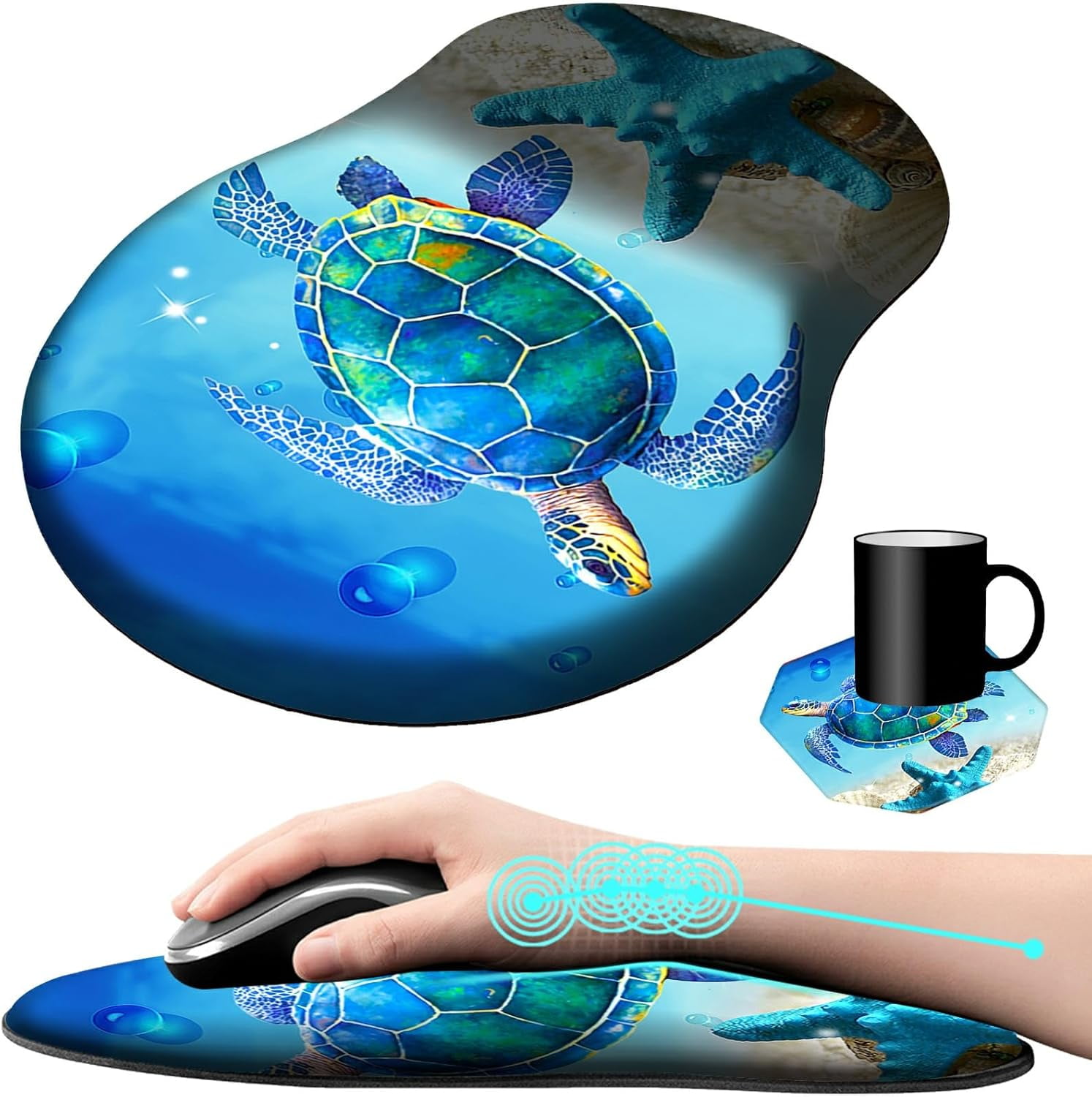 Mouse Pad with Wrist Support Gel Turtle Starfish Pattern Design ...