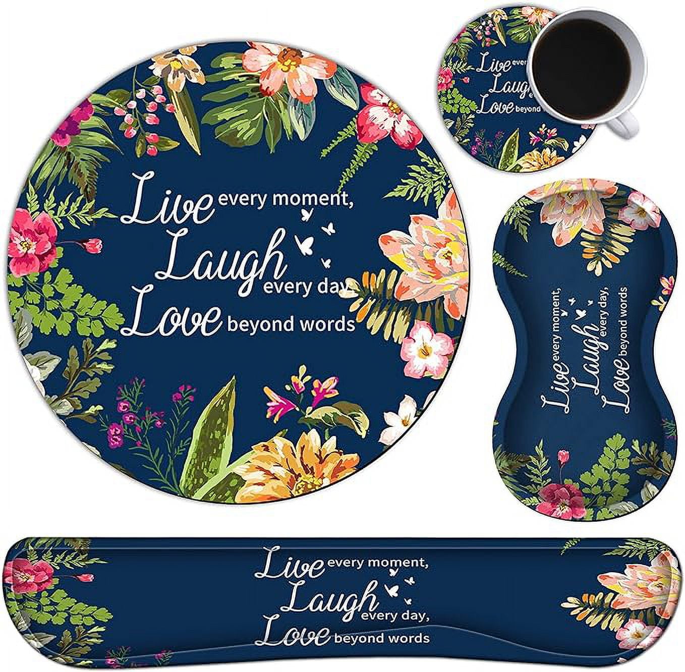 Mouse Pad Wrist Support Keyboard Wrist Rest Combo+Cup Coaster [4-in-1 ...