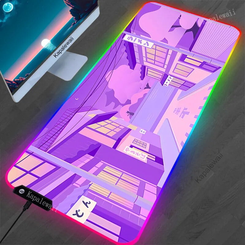 Mouse Pads Purple Cat RGB Keyboard Mat Computer Carpet Desk Pads Art ...