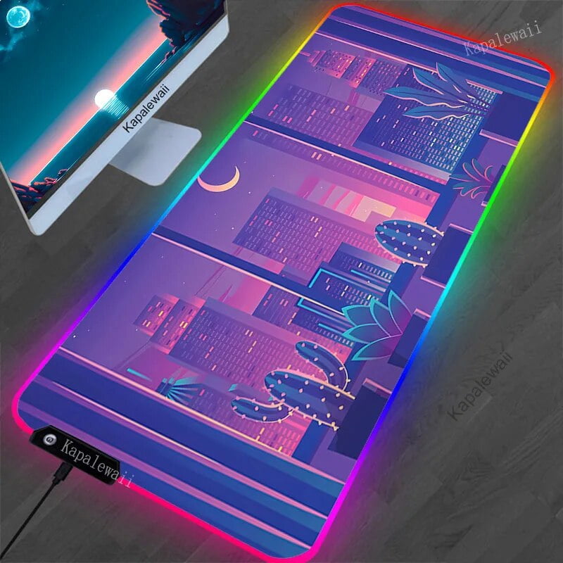 Mouse Pads Purple Cat RGB Keyboard Mat Computer Carpet Desk Pads Art ...