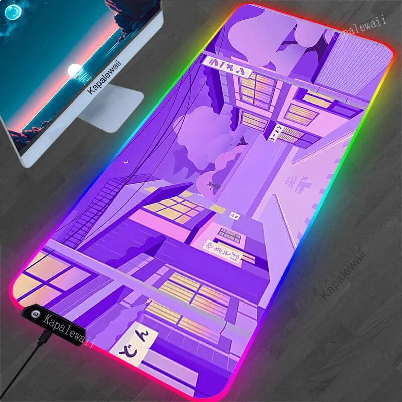 Mouse Pads Purple Cat RGB Keyboard Mat Computer Carpet Desk Pads Art ...