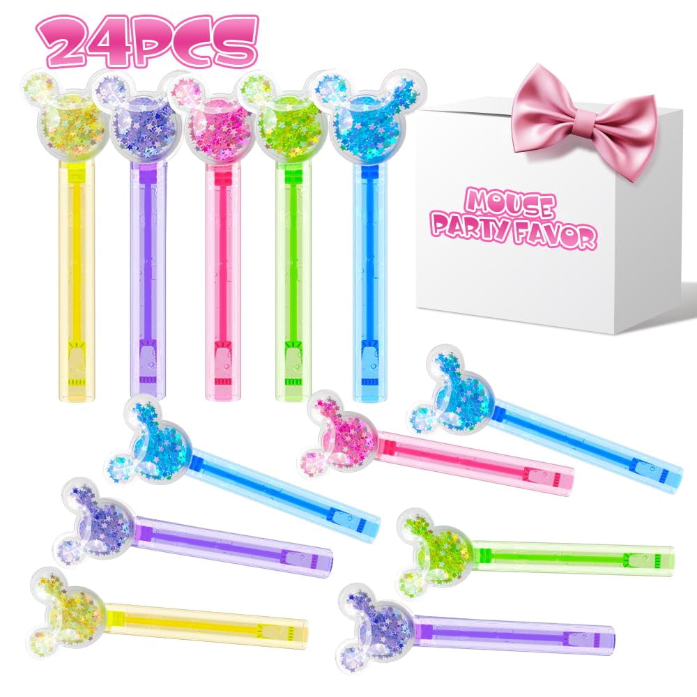 Mouse Party Favors,24Pcs(6 Style) DHF10 Glitter Mouse Ear Bubble Wands ...