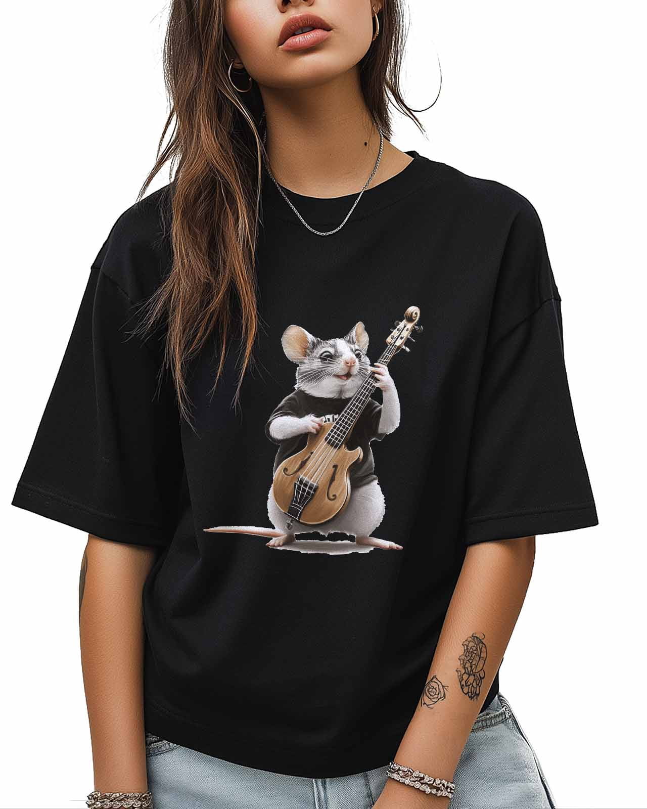 Mouse Play Bass T Shirts for Women Short Sleeve Cotton Crewneck T-Shirt ...