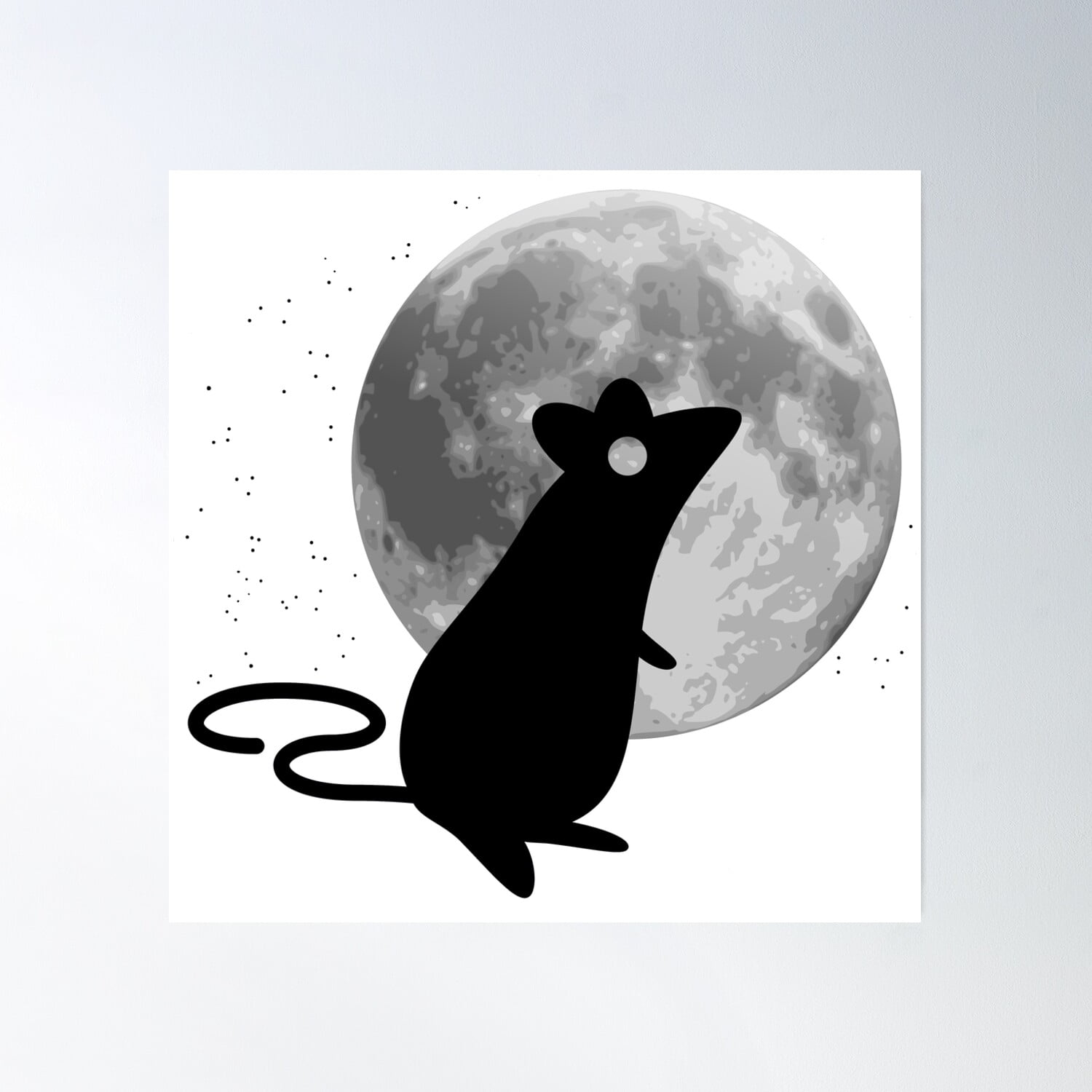 Mouse/Rat Silohouette Against The Moon With Stars Poster Wall Art ...