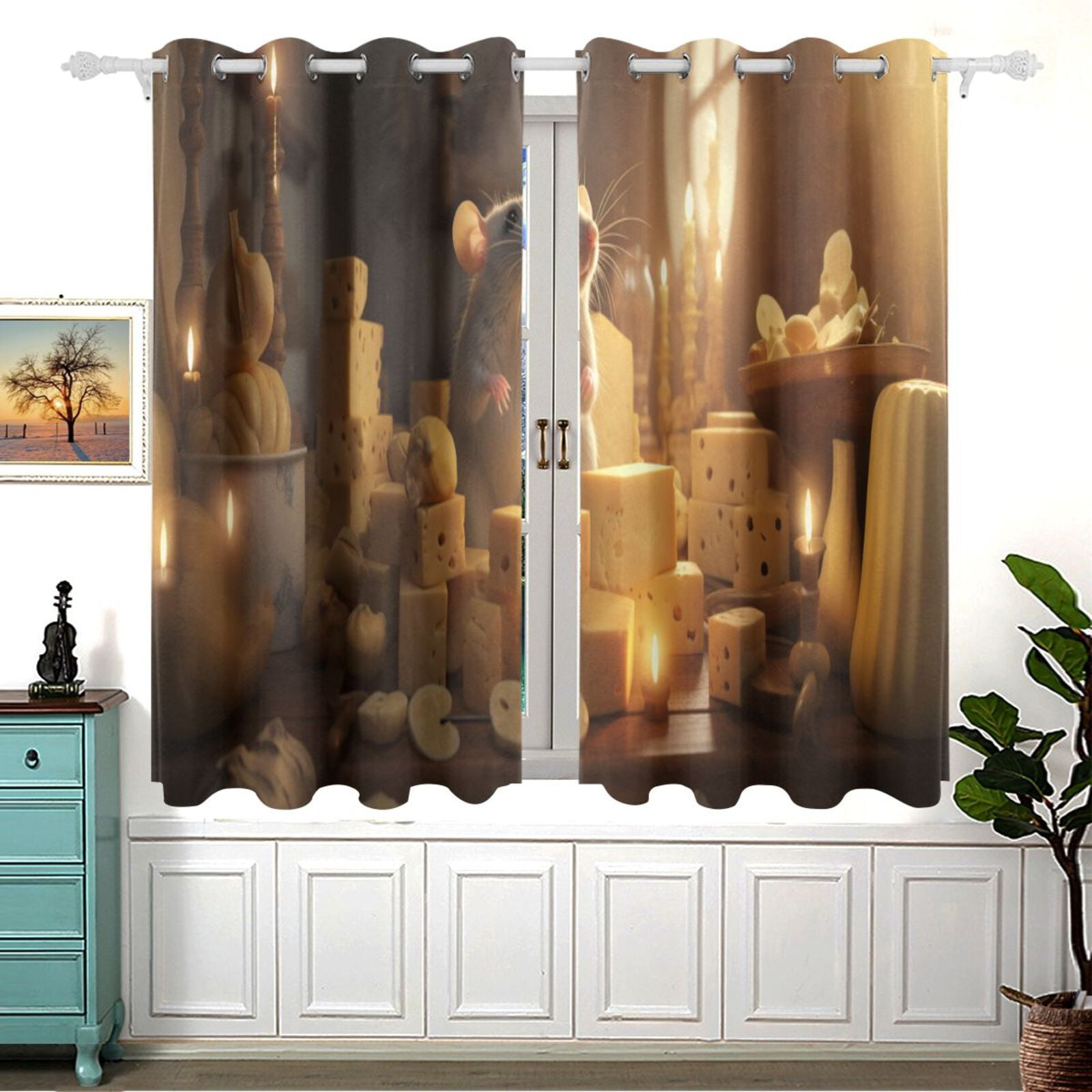 Mouse Rat Windows 54×55 Inch Black Out Curtains 2 Packs Aesthetic for ...