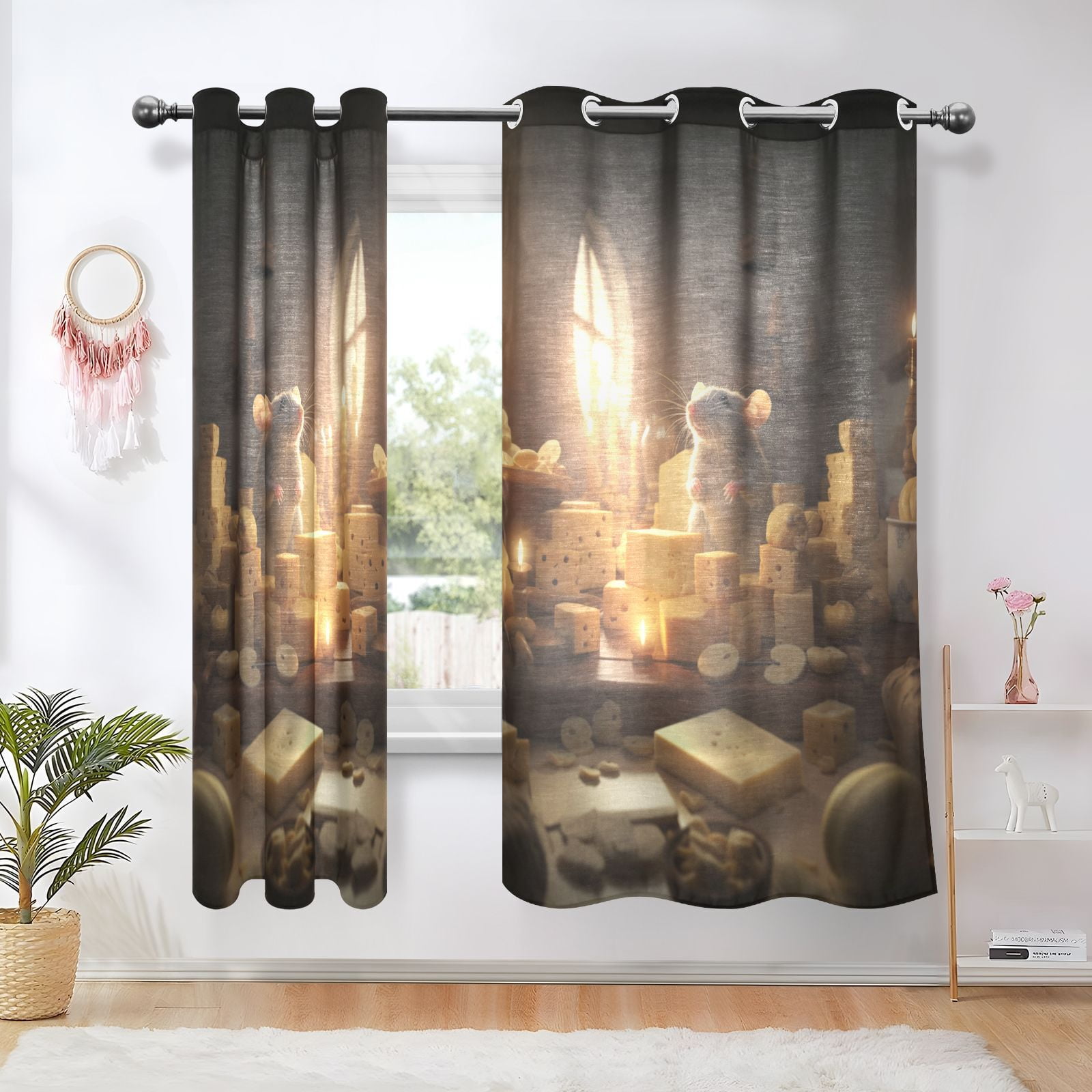 Mouse Rat Windows Blackout Curtains Thermal Insulation 63 inch Grommet ...