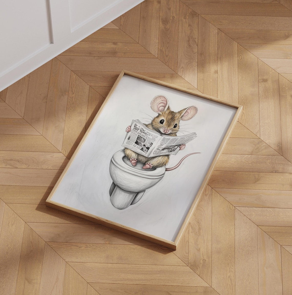 Mouse Reading A Newspaper Bathroom Art Print, Tet Print, Tet Wall Art ...