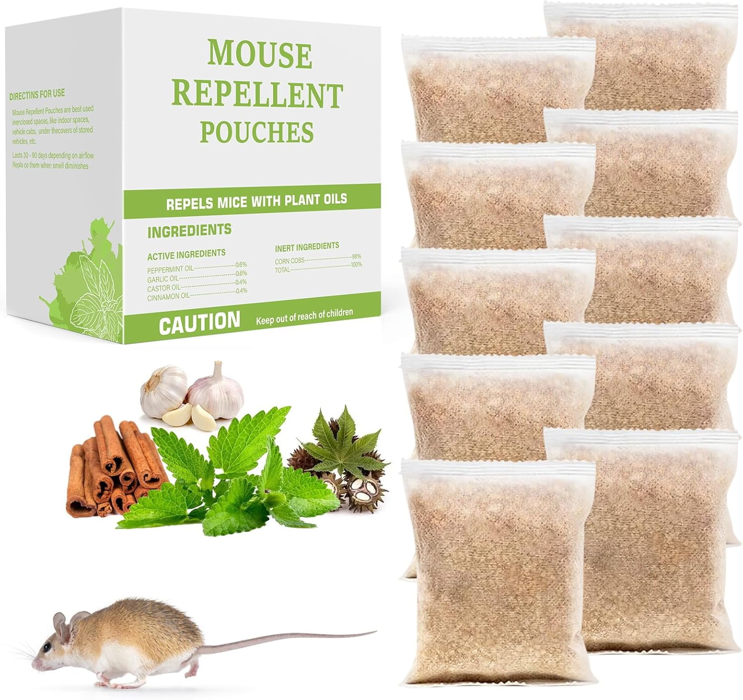 Mouse Repellent Pouches, 10 Pack Peppermint Oil Mice Deterrent for ...