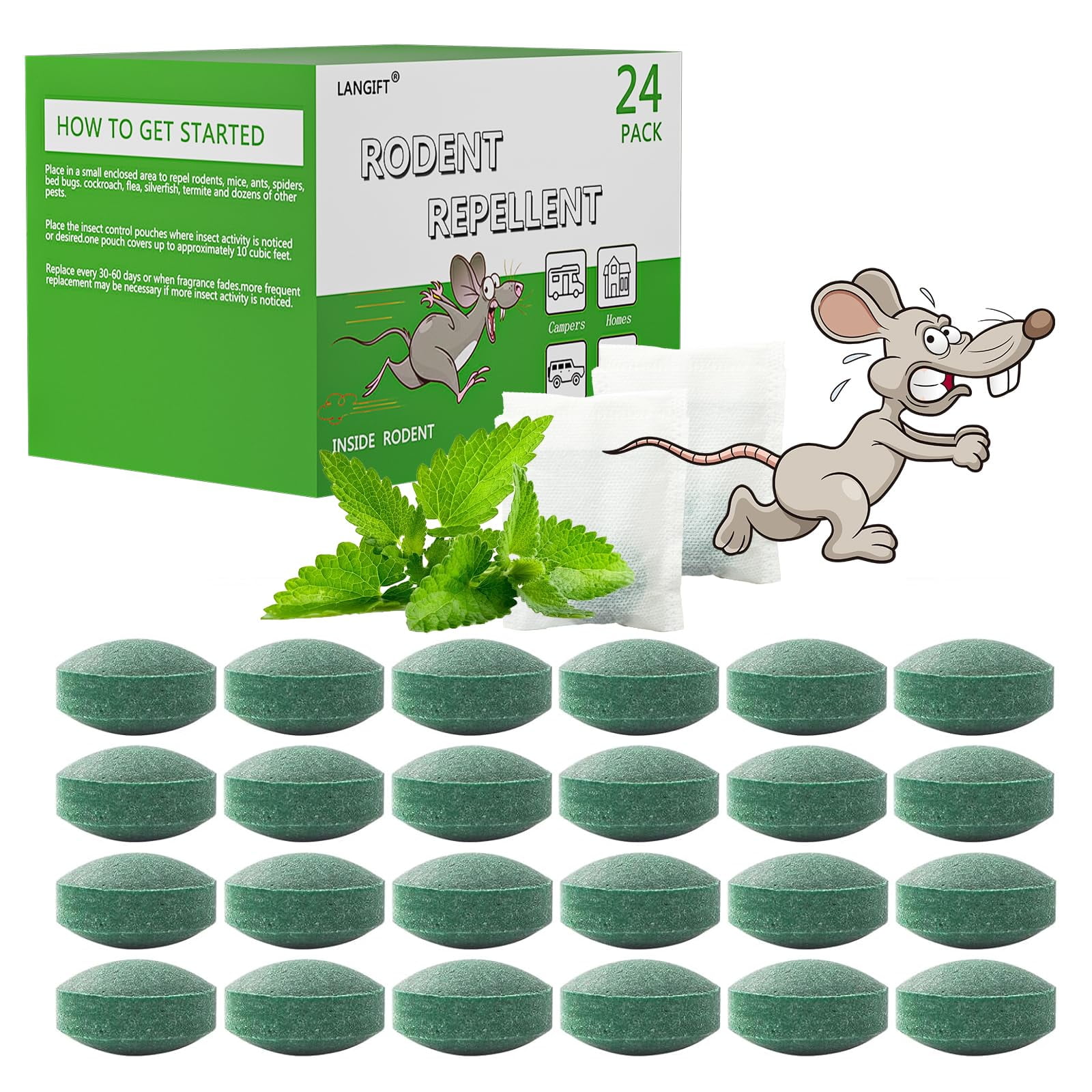 Mouse Rodent Repellent, 24 Pack Peppermint Oil Mouse Repellent Balls ...