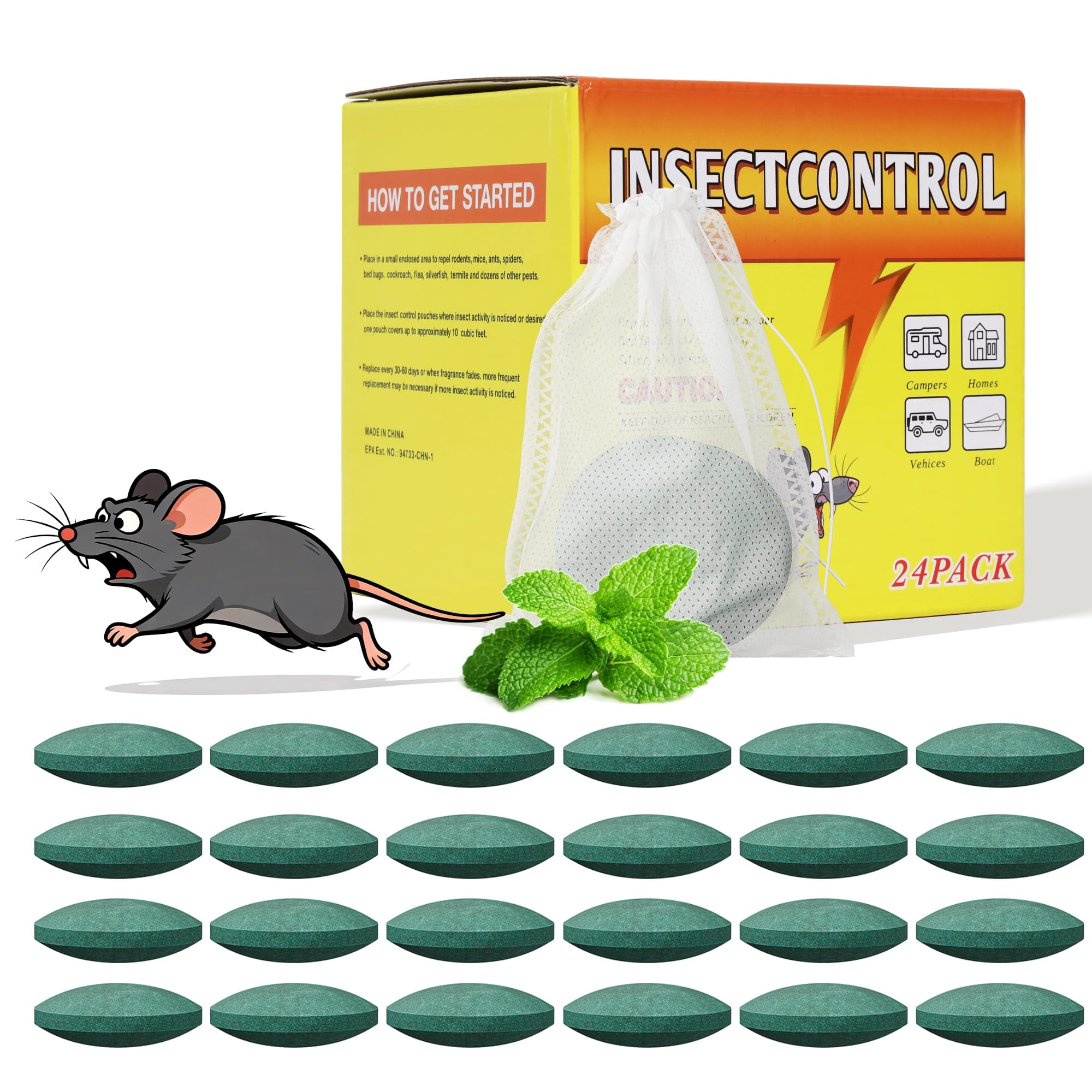 Mouse Rodent Repellent, 24 Pack Peppermint Oil Mouse Traps for Rat Mice ...