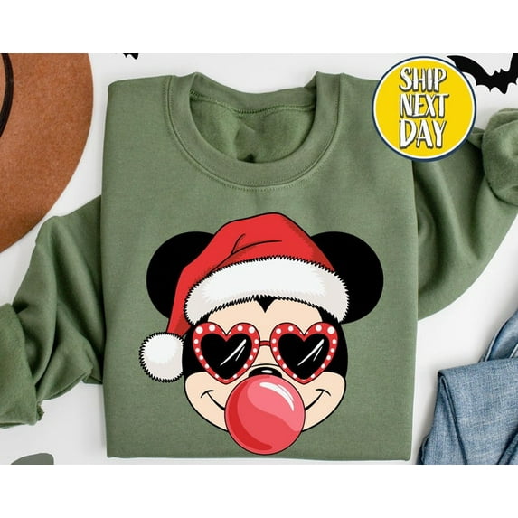 Mouse Santa Hat Blowing Bubble Sweatshirt, Mouse Ears Shirt, Couples ...