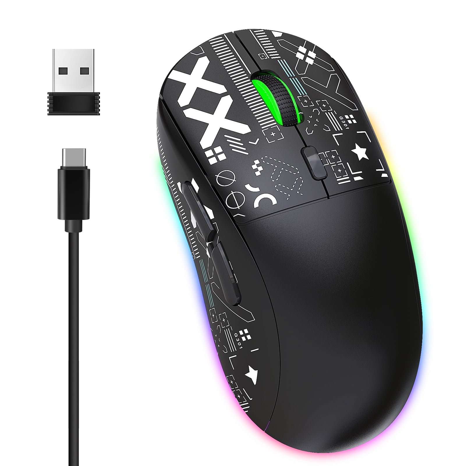 Mouse T90 2.4G Wireless Mechanical Mouse RGB Gaming Mouse Ergonomic ...