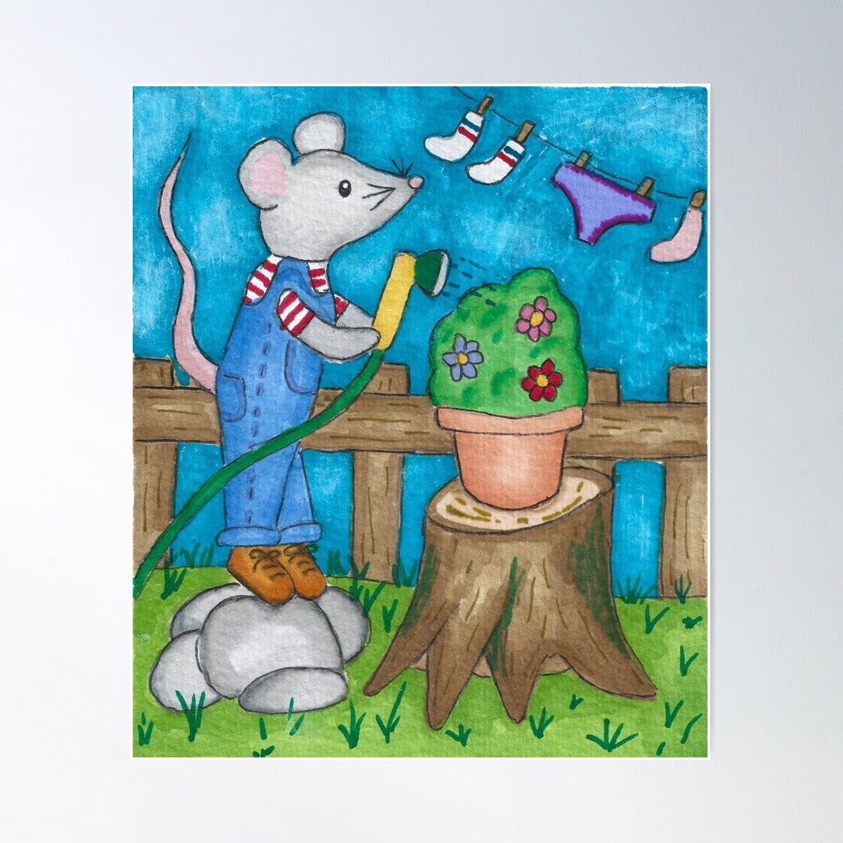 Mouse Watering His Flowers Poster Wall Art, Modern Wall Decor For ...