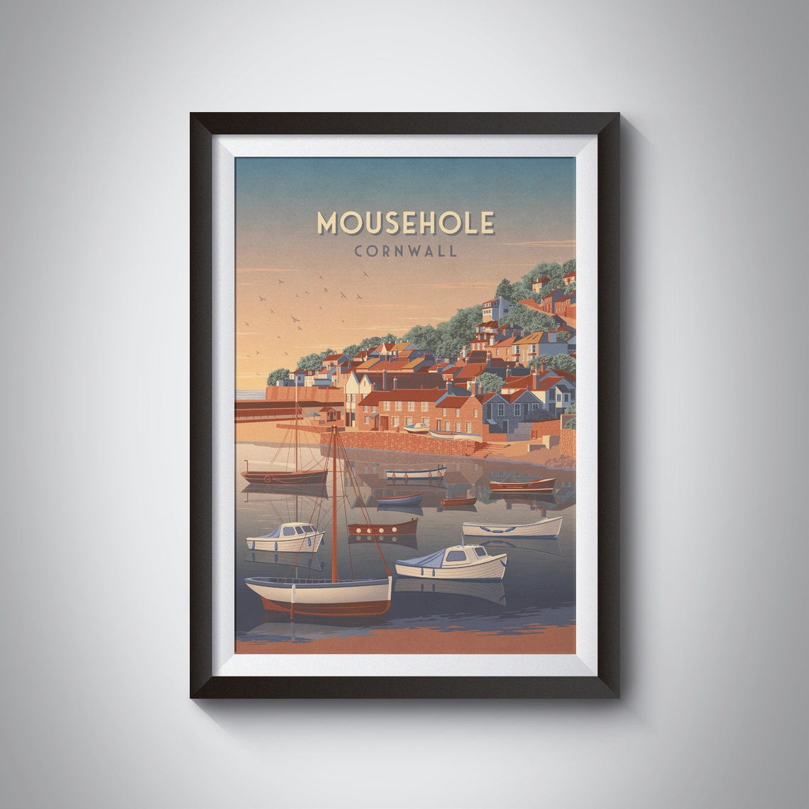Mousehole Travel Poster, Cornwall, Penzance, St Clement'S Isle, Cornwall Aonb, Cornish Village ...