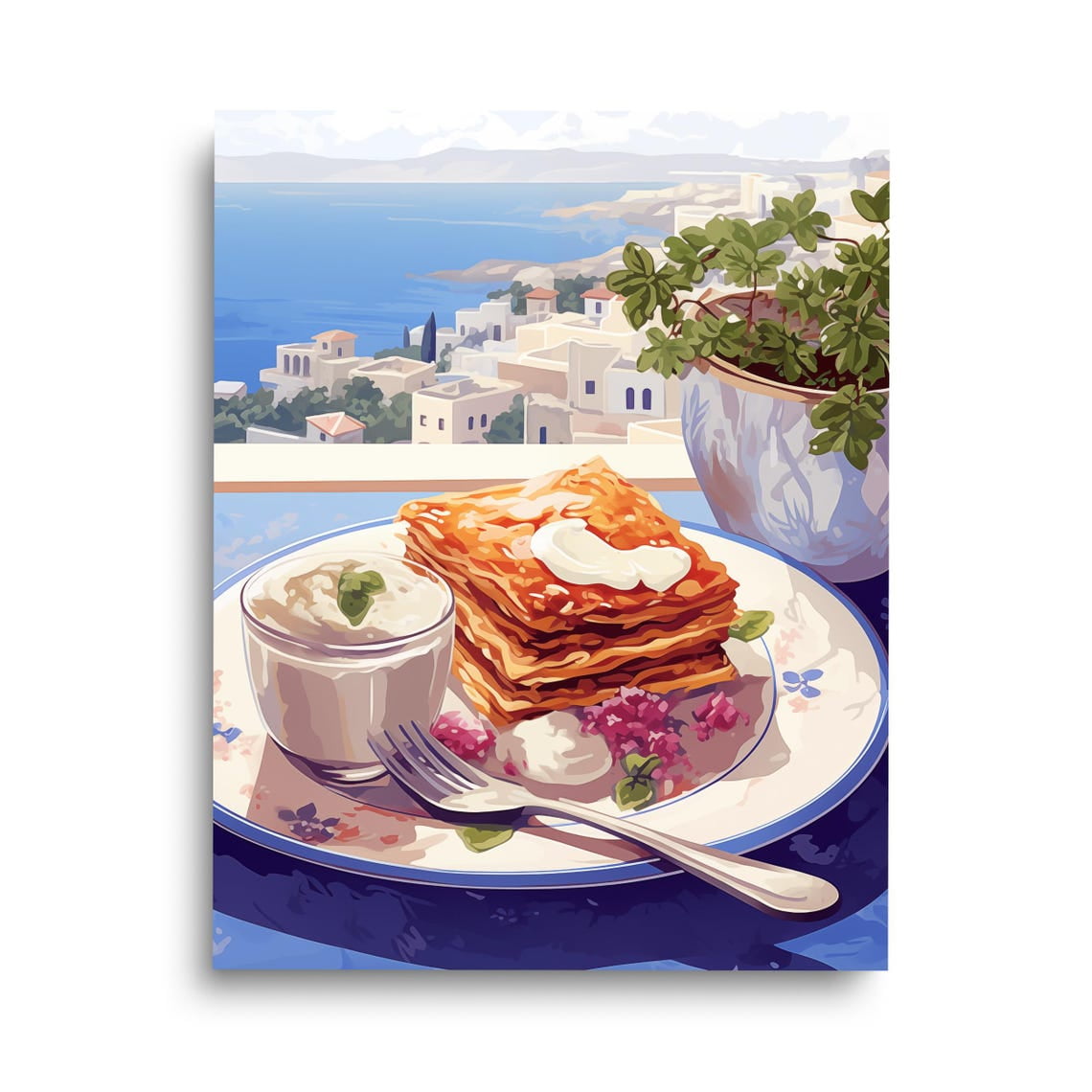Moussaka Print, Greek Kitchen Wall Art, Aegean Sea Food Poster ...