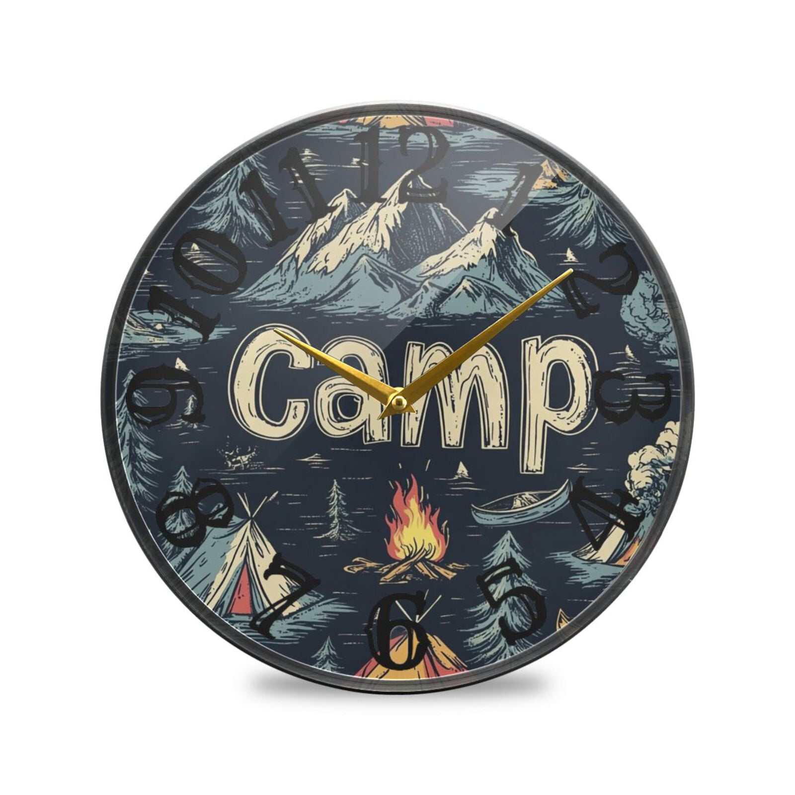 Moutain Camp Wall Clock 10 Inch Silent Non Ticking Battery Operated ...
