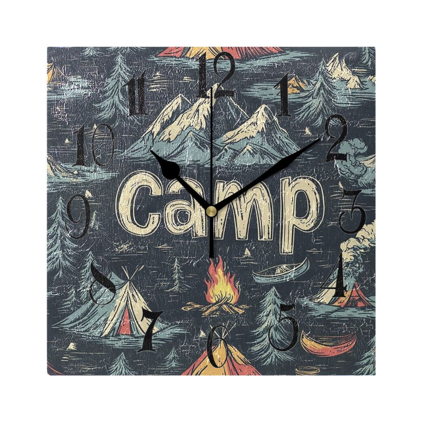 Moutain Camp Wall Clock Decorative Square Silent Non-Ticking Operated ...