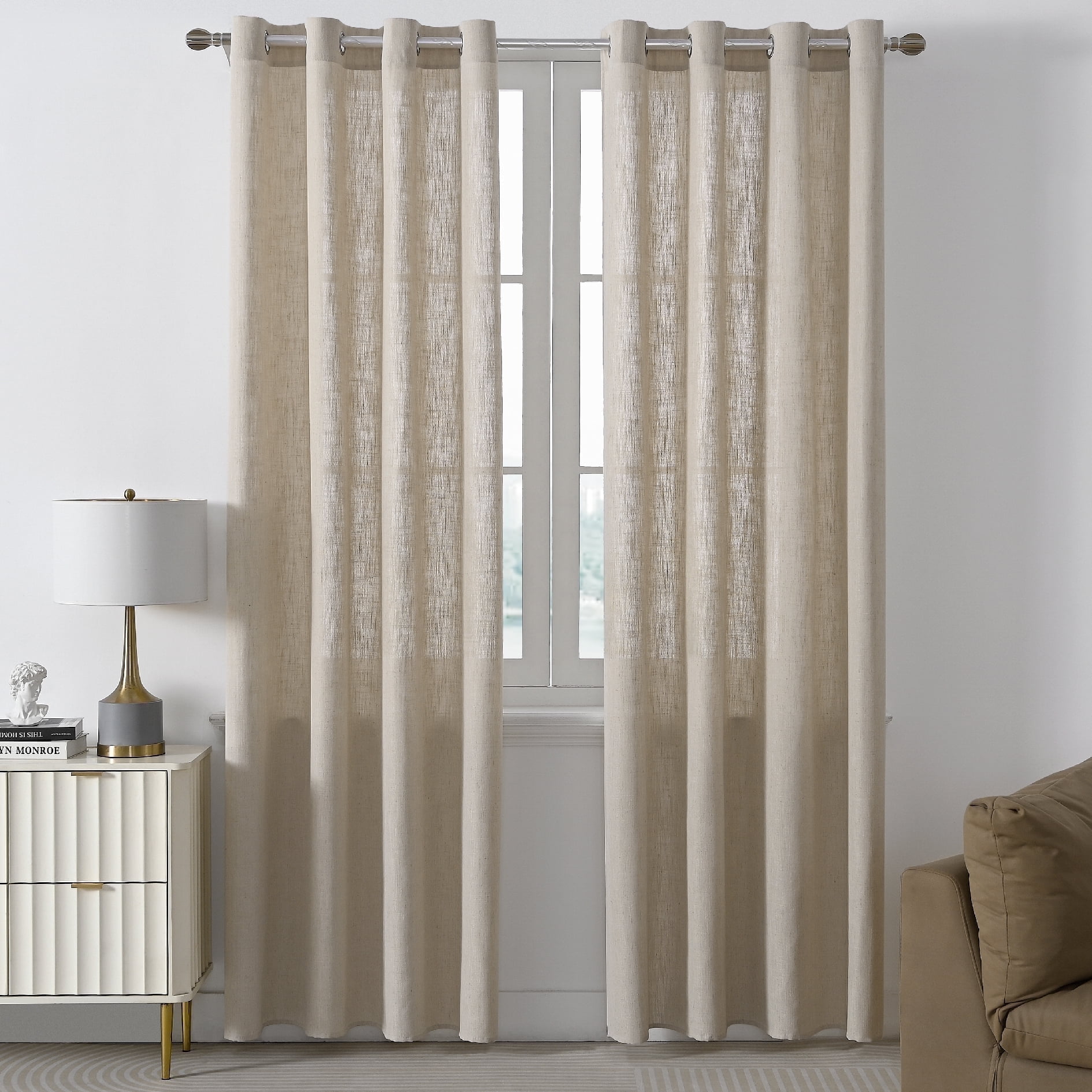 Moutainwind Polyester Linen Textured Curtains Light Filtering Semi ...