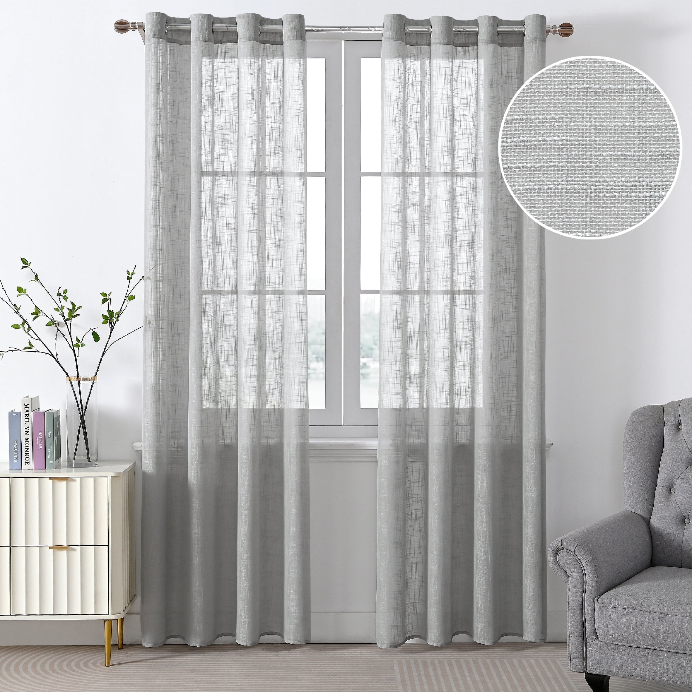 PHOENIGON Polyester Linen Textured Solid Color Curtains Grommet ...