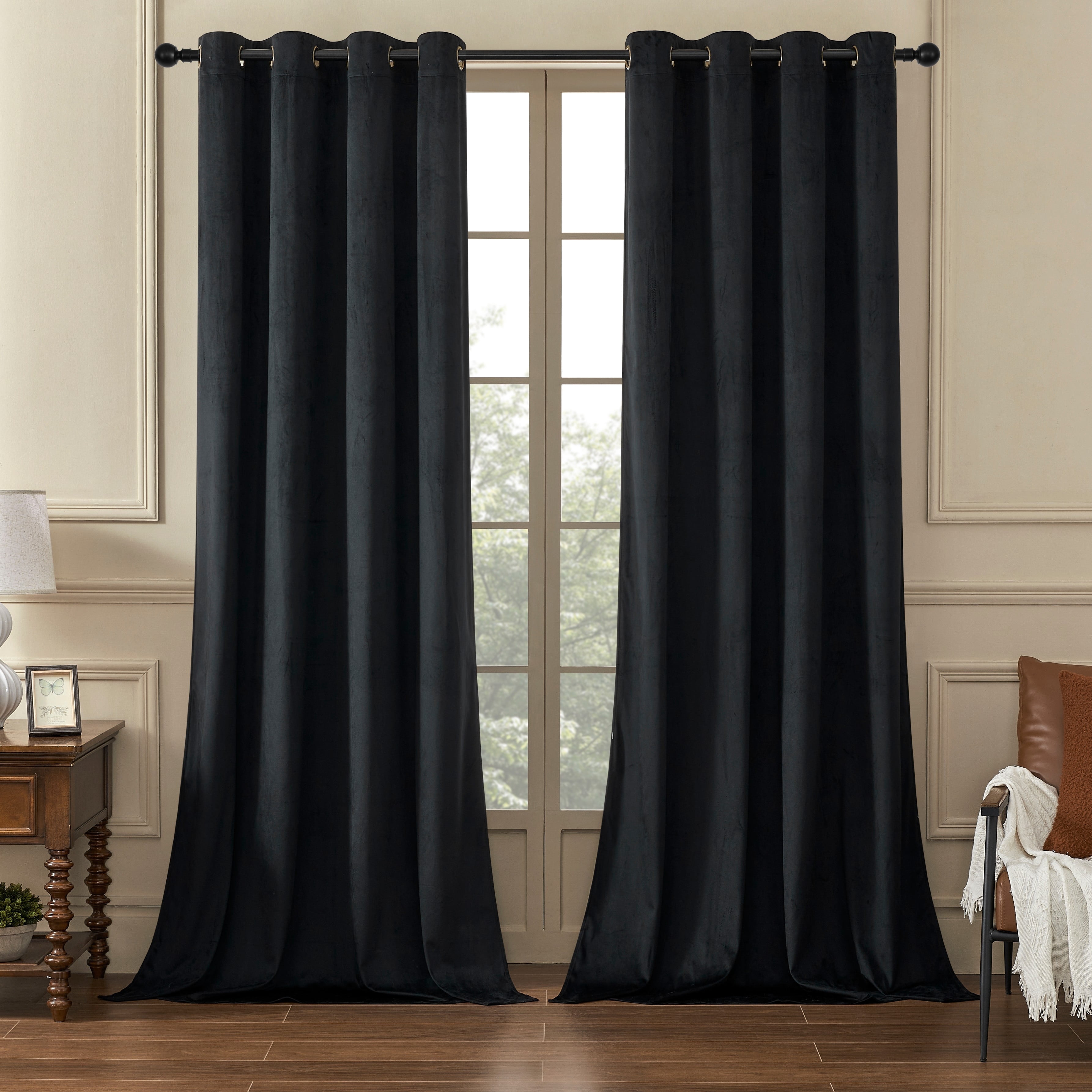 PHOENIGON Velvet Solid Color Metal Grommets Room Darkening Curtain ...
