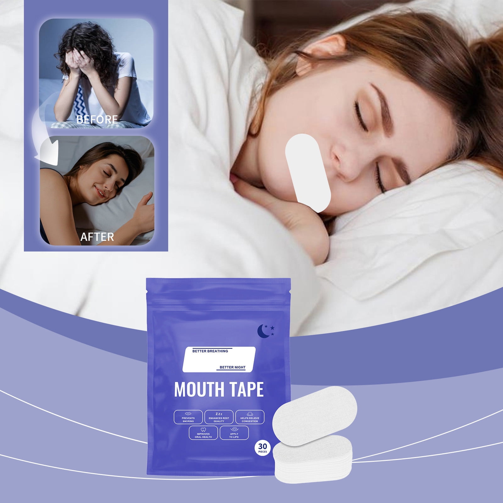Mouth Tape for Snoring and Skin Tape for Sleep Apnea, 30 Pcs Soft ...