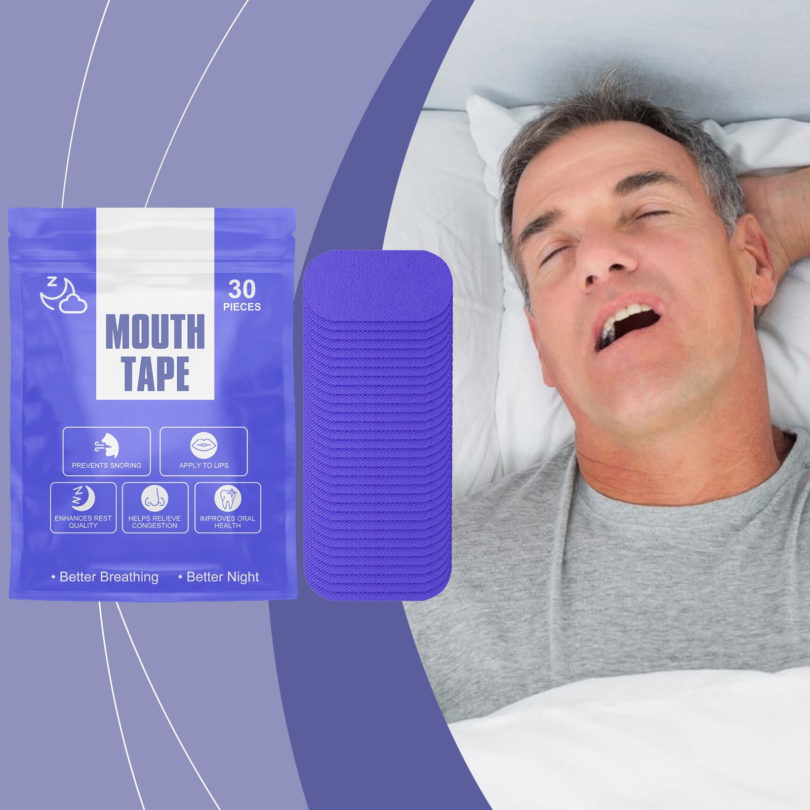 Mouth Tape for Snoring, Skin Tape for Apnea Relief – 30 Pcs Breathable ...