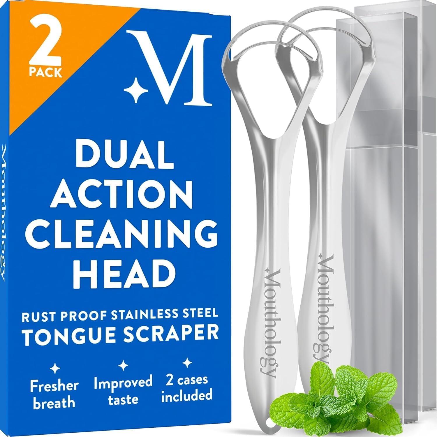 Mouthology Tongue Scraper for Adults, 2 pack, Stainless Steel Tongue ...