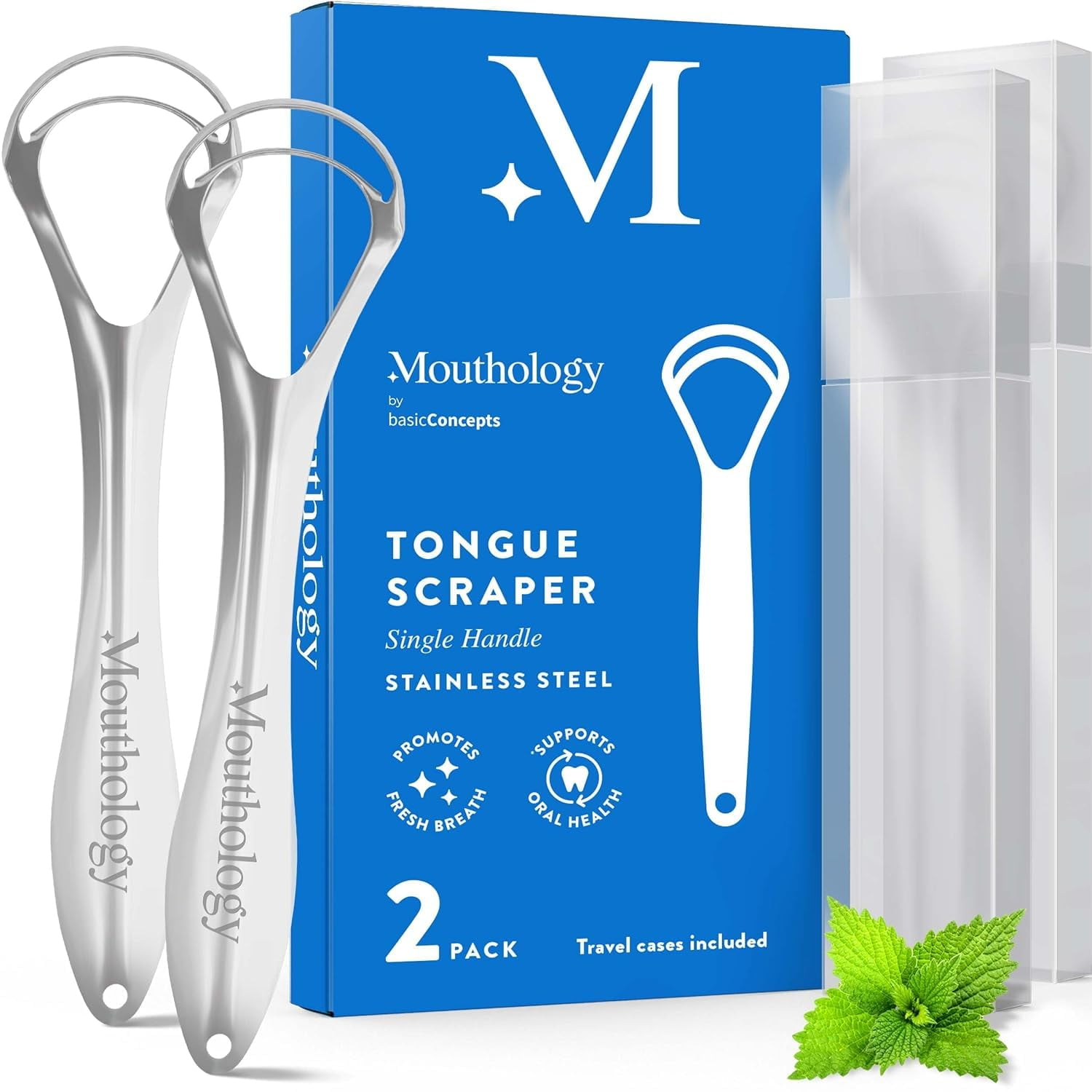 Mouthology Tongue Scraper with Case, Reusable Dual Head Metal Tongue ...