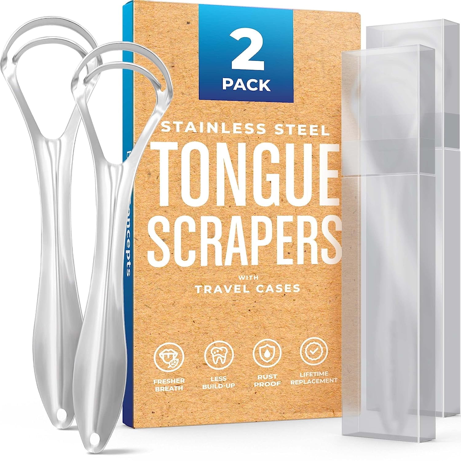 Basic Concepts Stainless Steel Tongue Scraper for Adults, Dual Head ...