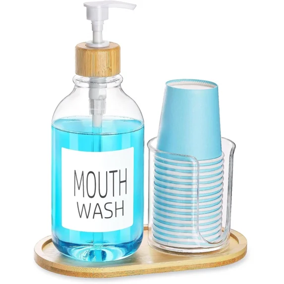 Mouthwash Dispenser With Cup Holder & Tray – Pump Bottle – Free & Fast ...