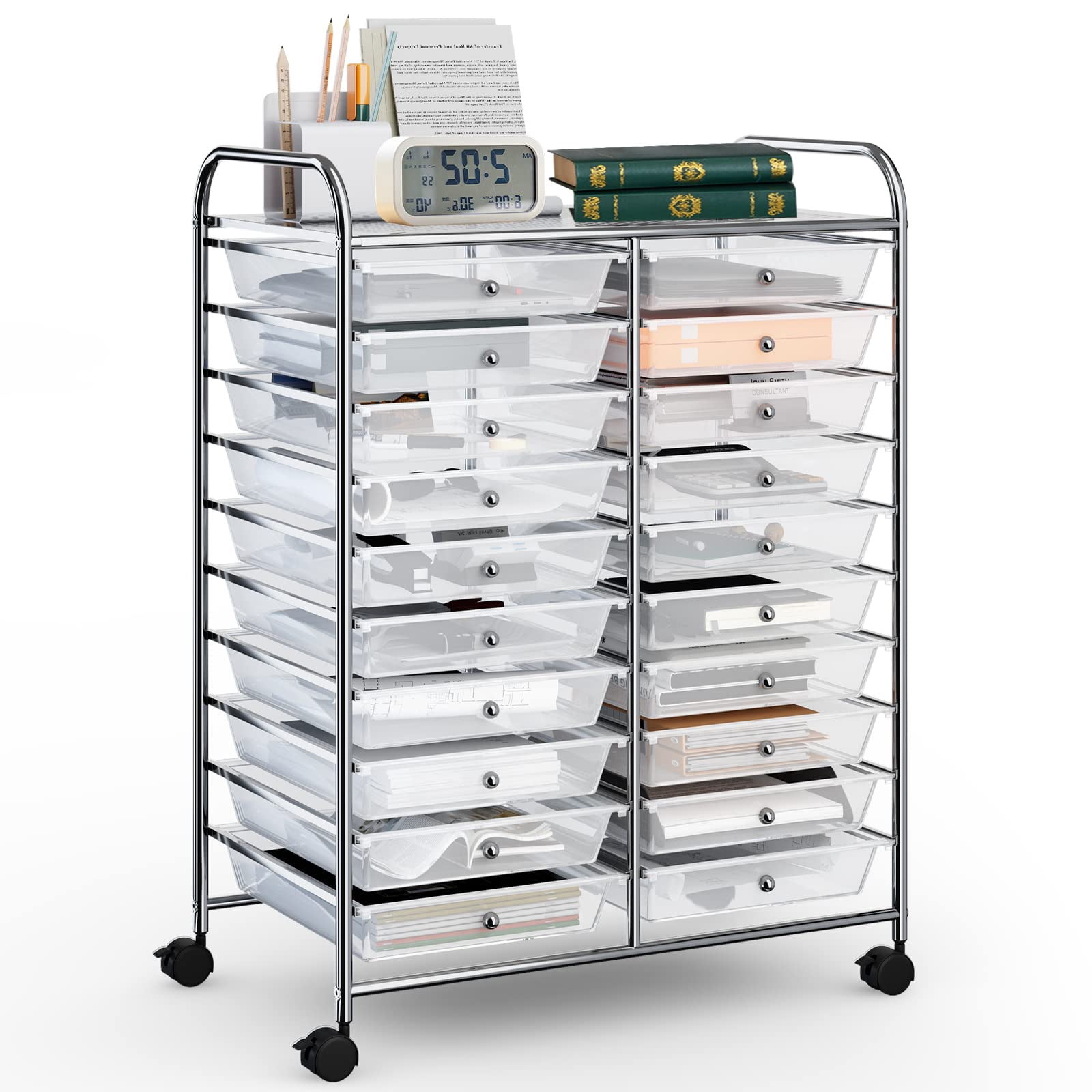 Movable 20 Drawer Organizer Cart, Rolling Storage Trolley for Scrapbook ...