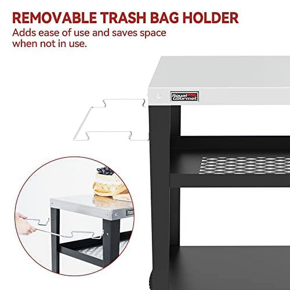 Movable 3-Shelf Grill Cart with Wheels, 33.5" L x 20" W Stainless Steel ...