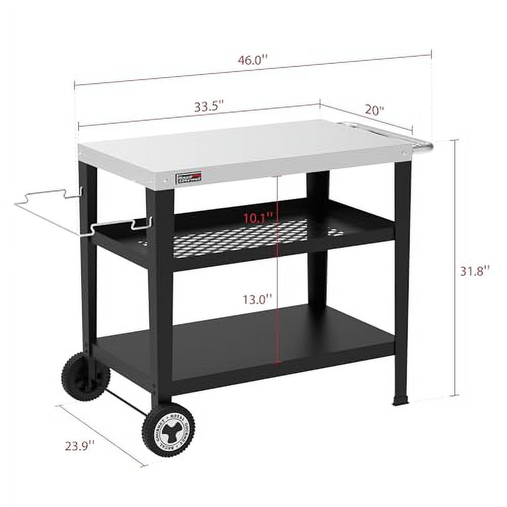 Movable 3-Shelf Grill Cart with Wheels, 33.5" L x 20" W Stainless Steel ...
