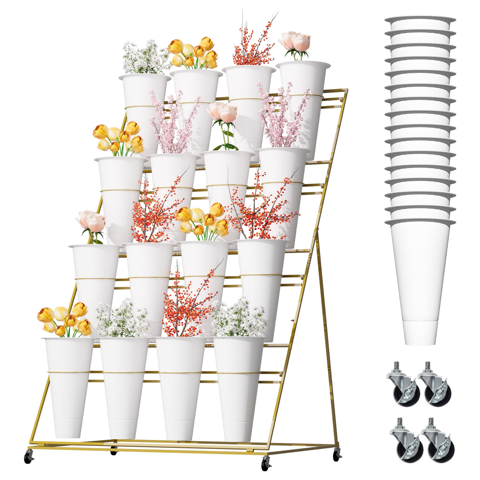 Movable 4-Tier Heavy-Duty Cart, 16 Buckets, Metal Frame, for Industrial ...