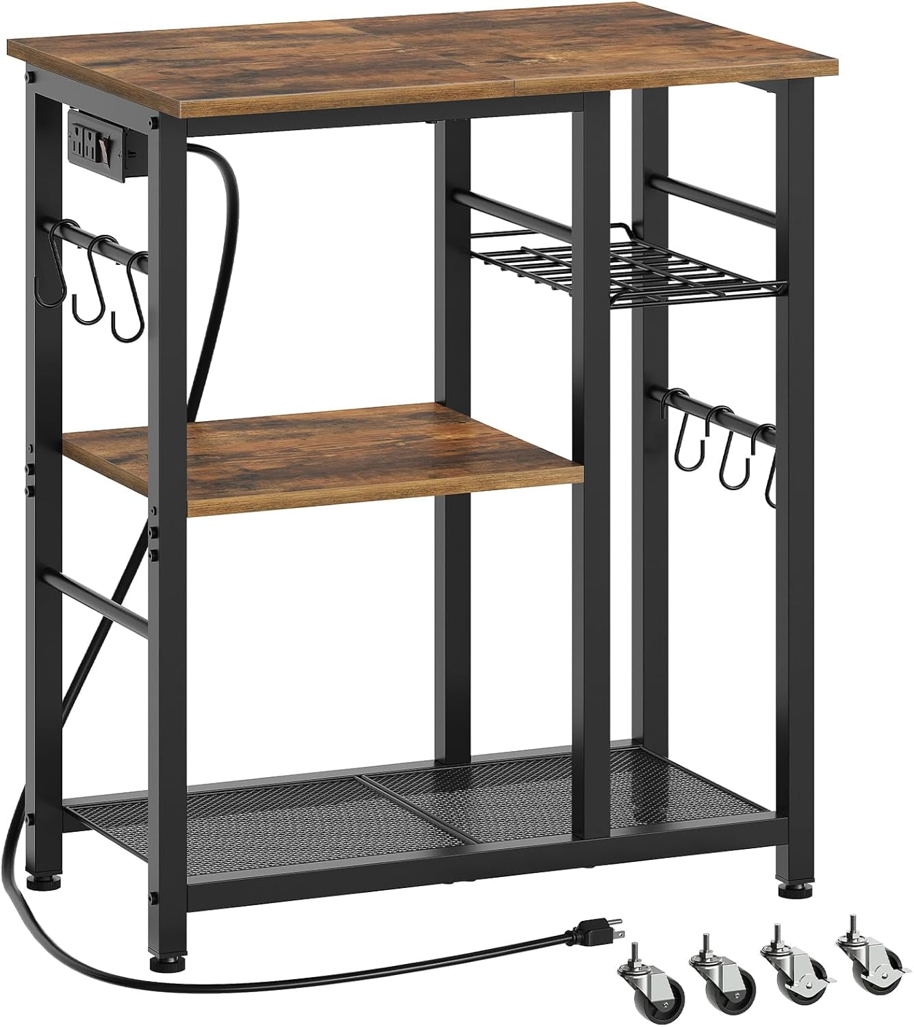 Movable Bakers Rack，Microwave Stand with Charging Station, Kitchen ...
