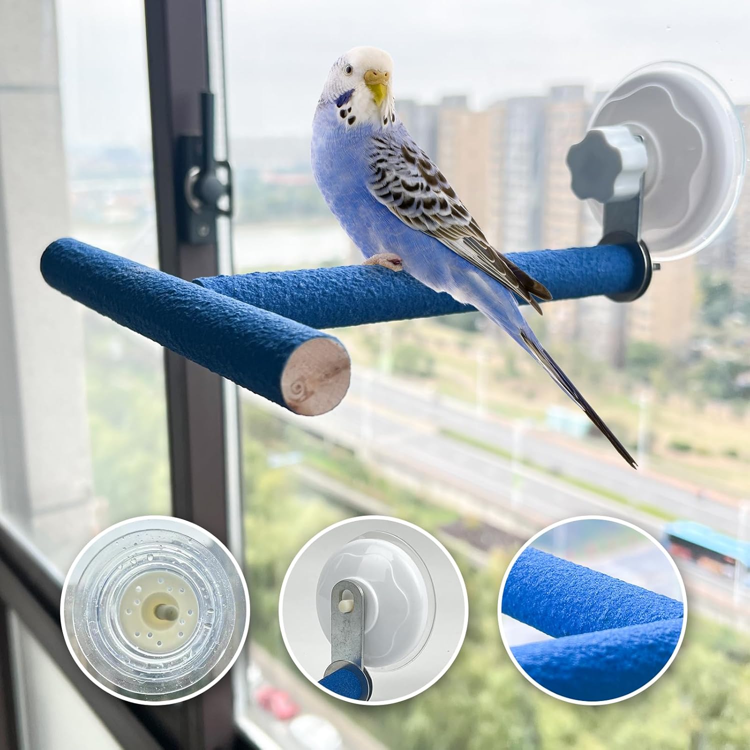 Movable Bird Perch Stand with Suction Cup for Window/Mirror/Car/Shower ...