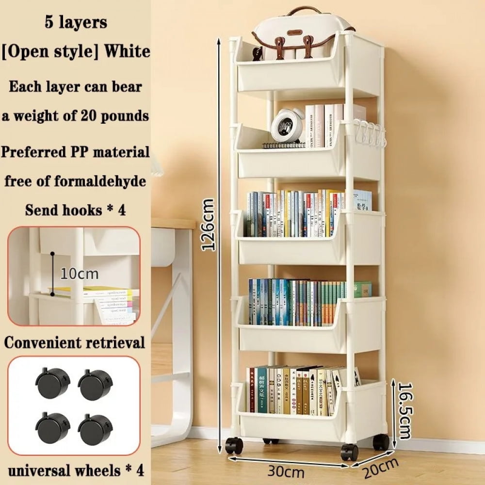 Movable Bookshelf Trolley Kitchen Storage Racks Strong Load-bearing Capacity Display Cabinet ...