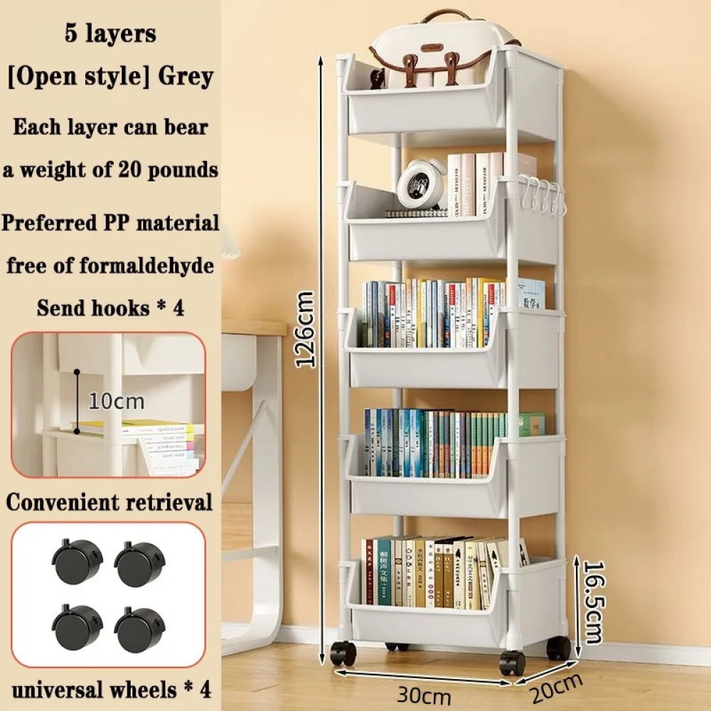 Movable Bookshelf Trolley Kitchen Storage Racks Strong Load-bearing ...