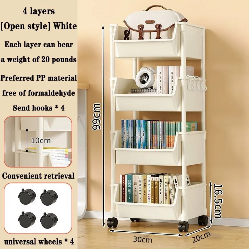 Movable Bookshelf Trolley Kitchen Storage Racks Strong Load-bearing ...