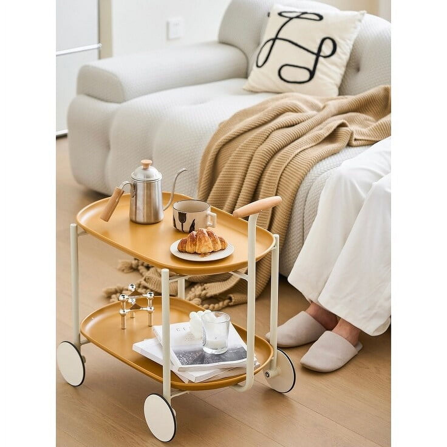 Movable Coffee Table Storage Cart Double-layer Modern Sofa Side Bedroom ...