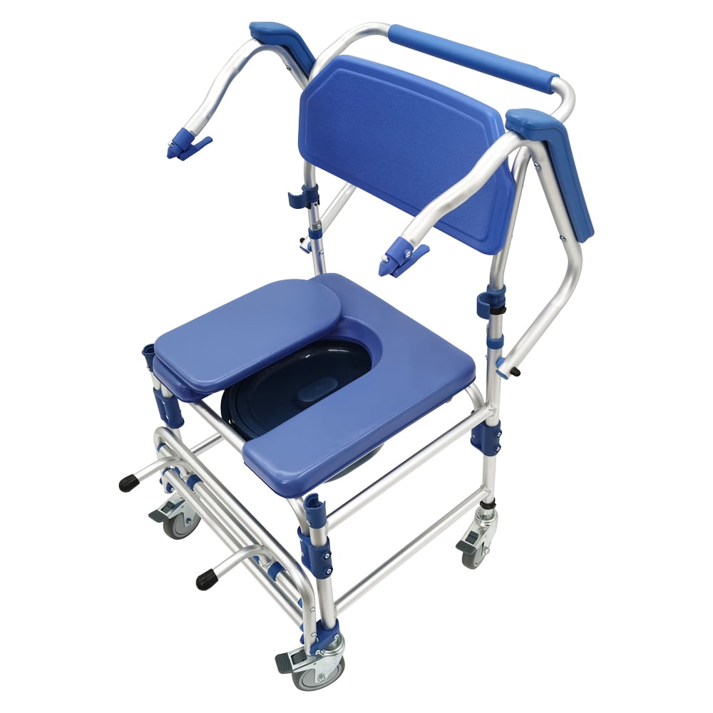 Movable Commode Chair Folding Toilet Seat Wheelchair with Removable Armrest Max Load 330.7LB ...