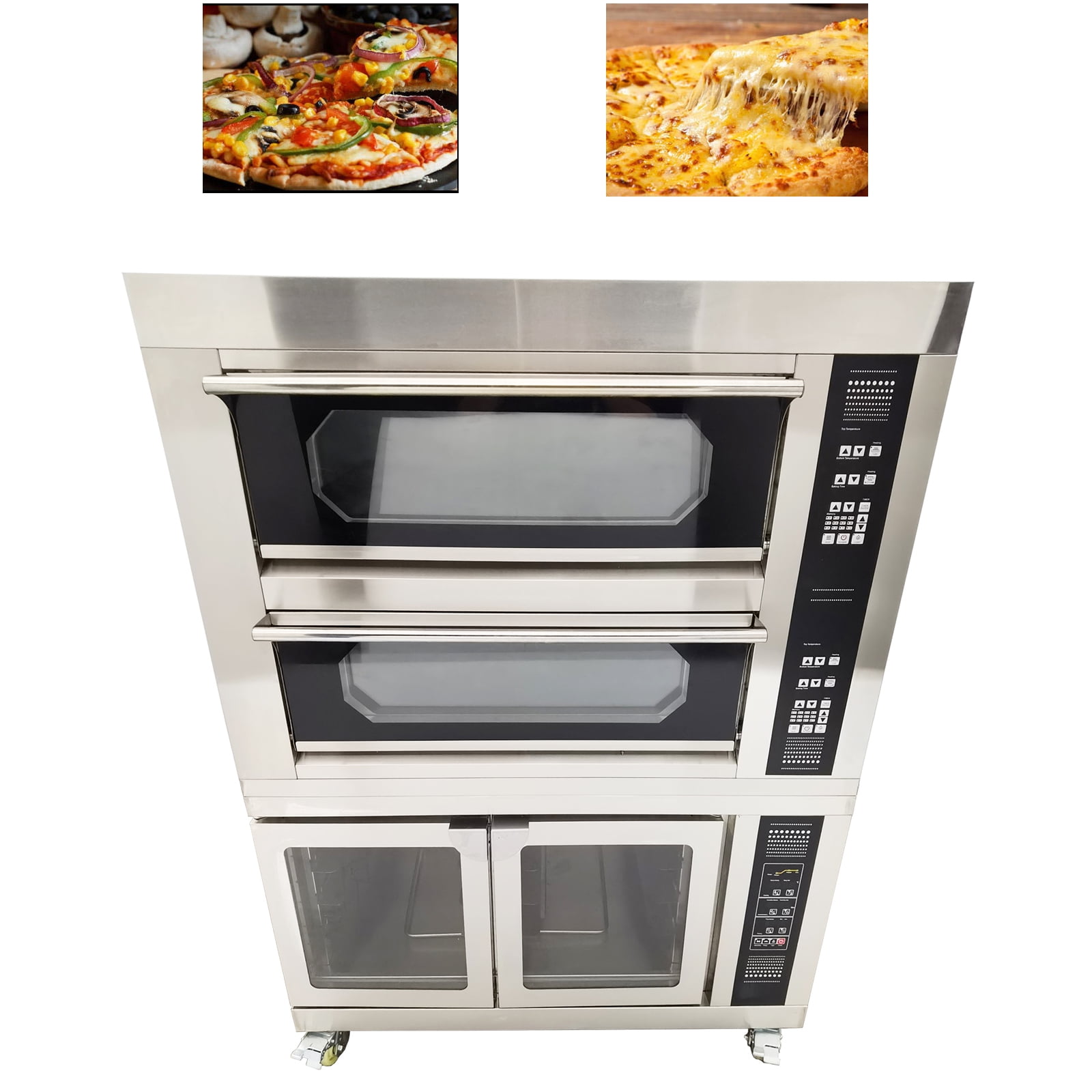 Movable Electric Triple Pizza Oven with Fermentation Tank 4 Baking ...