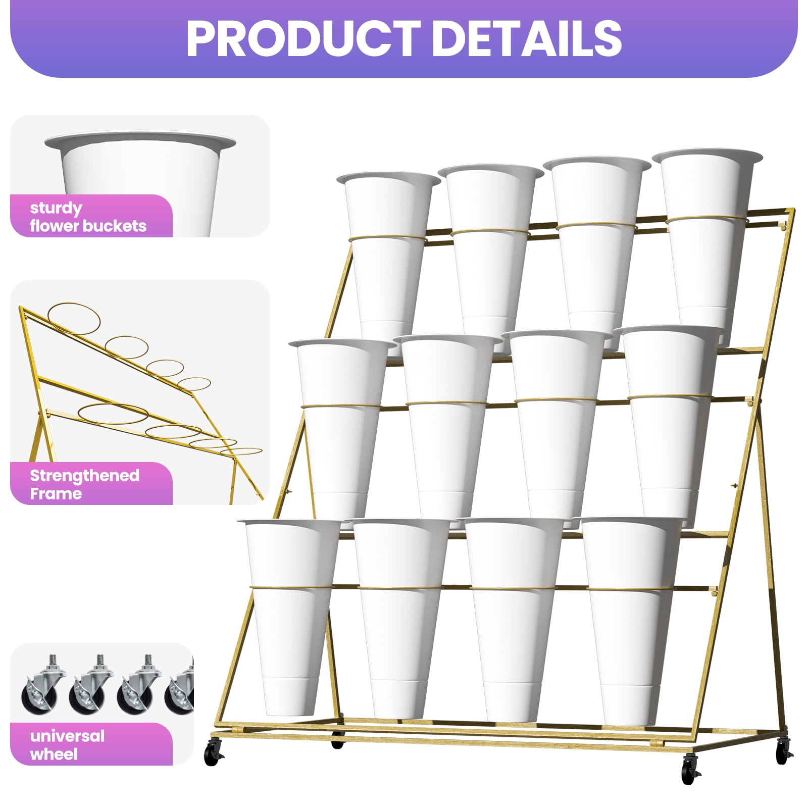 Movable Flower Display for Office Lobbies, 3 Tiers, Metal Construction ...