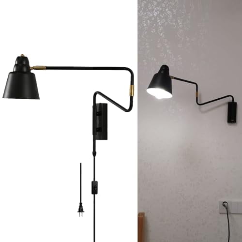 Movable Fold Swing Arm Wall Lamp, Stretchable Adjustable Plug in Wall ...
