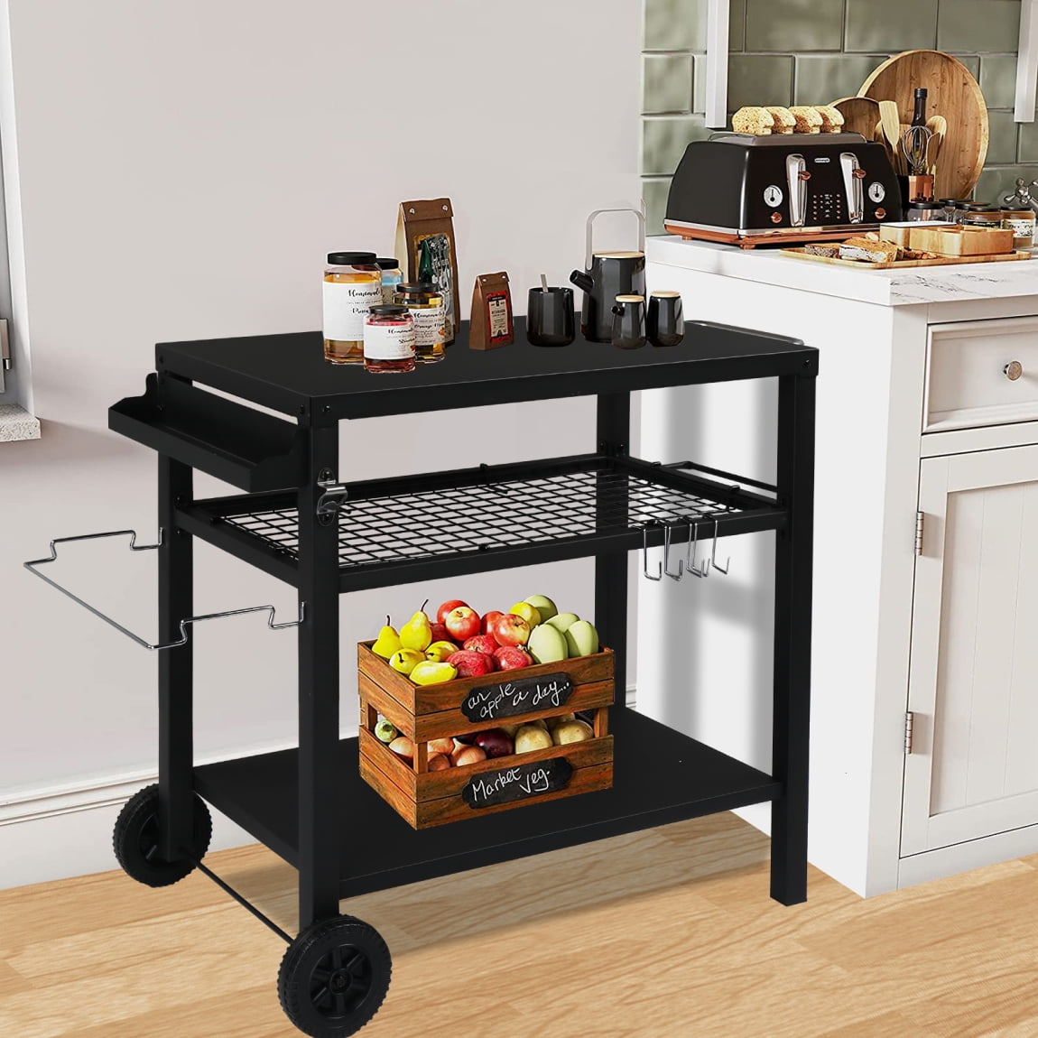 Movable Food Prep and Work Cart Table, Stainless Steel Grill Cart ...