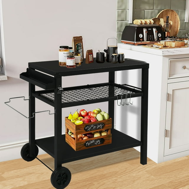 Movable Food Prep and Work Cart Table, Stainless Steel Grill Cart ...