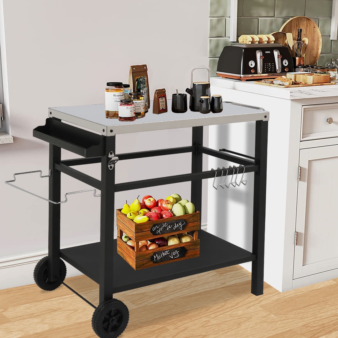 Movable Food Prep and Work Cart Table, Stainless Steel Grill Cart ...