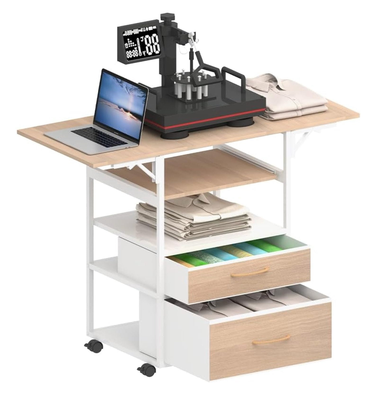 Movable Heat Press Table with Pull-Out Tray, 4 Tier Foldable Stand ...