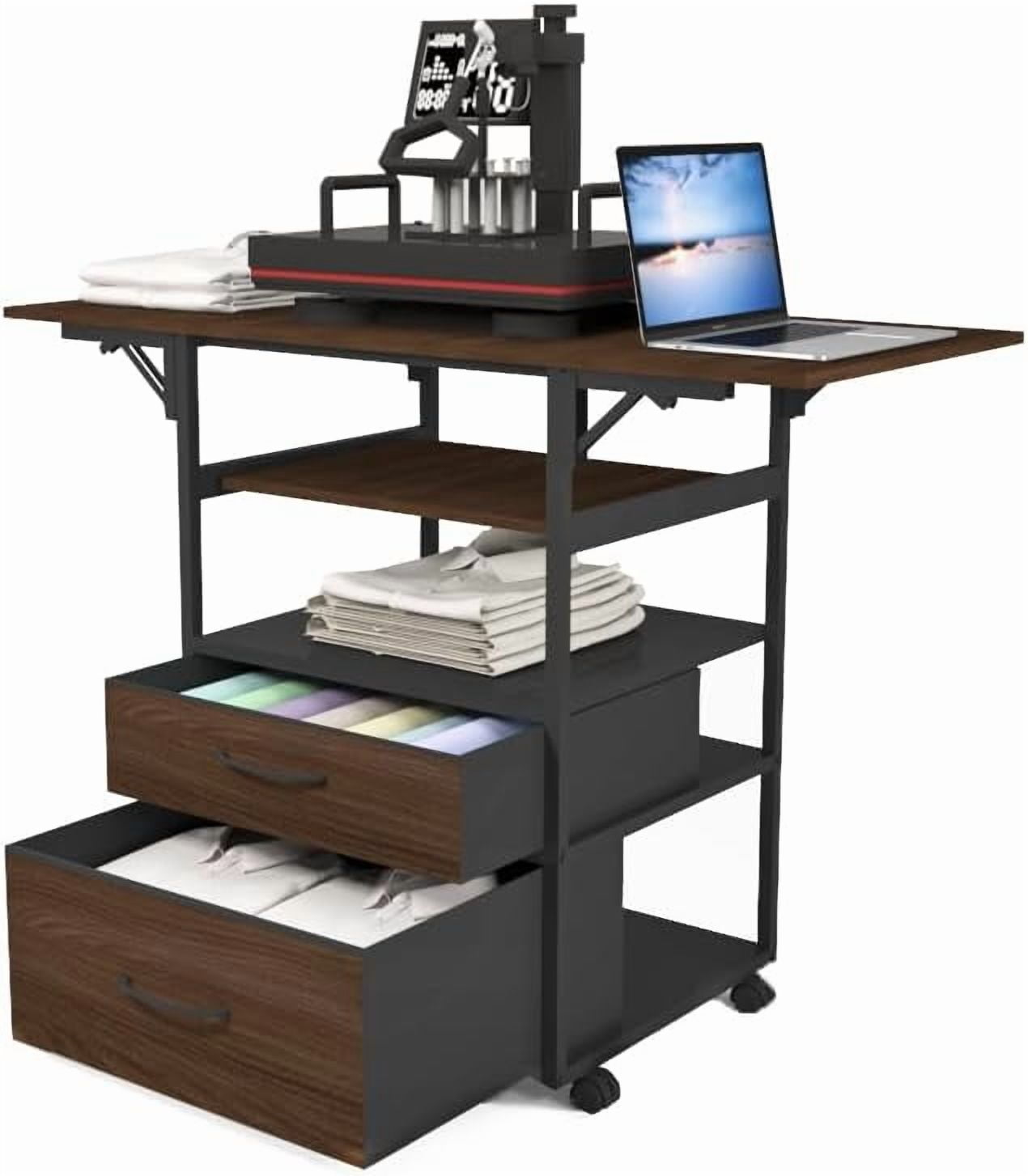Movable Heat Press Table with Storage Drawers - Locking Wheels ...