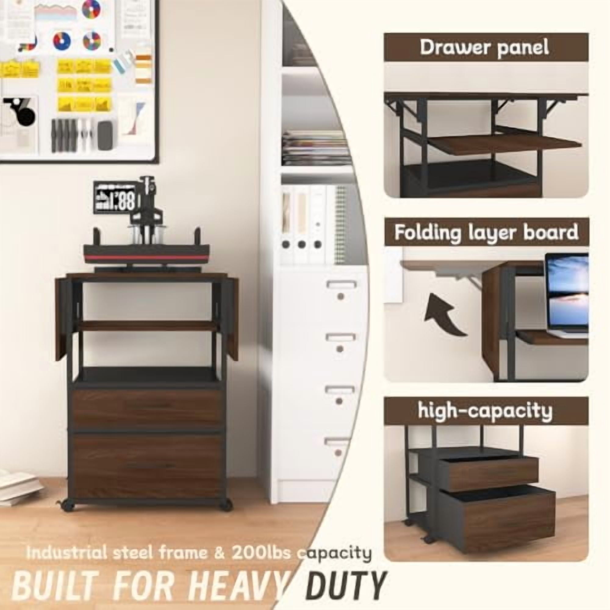 Movable Heat Press Table with Storage Drawers - Locking Wheels ...